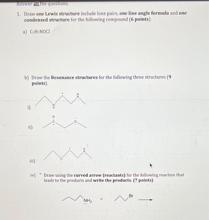 b) Draw the Resonance structures for the following | Chegg.com