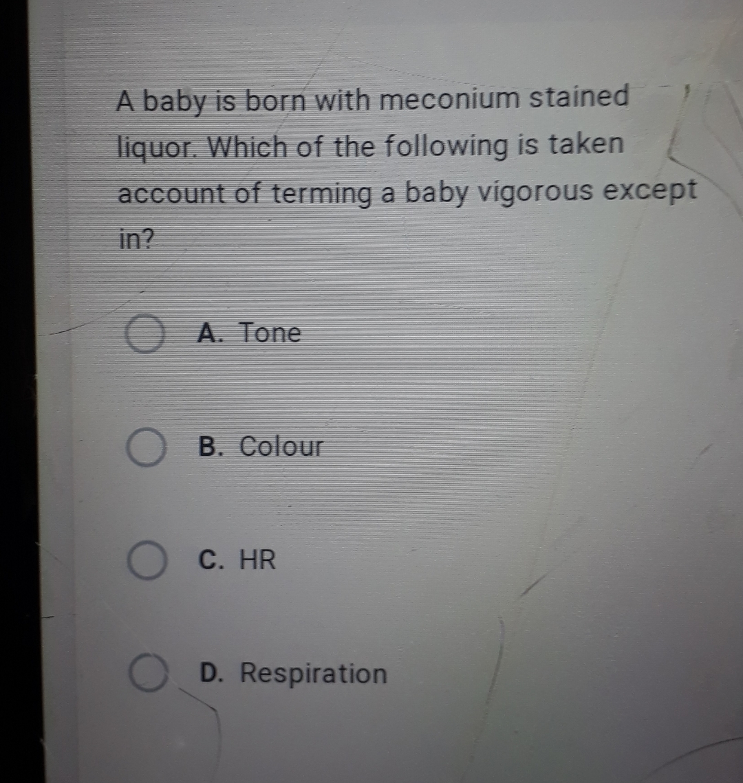 Solved A baby is born with meconium stained liquor. Which of | Chegg.com