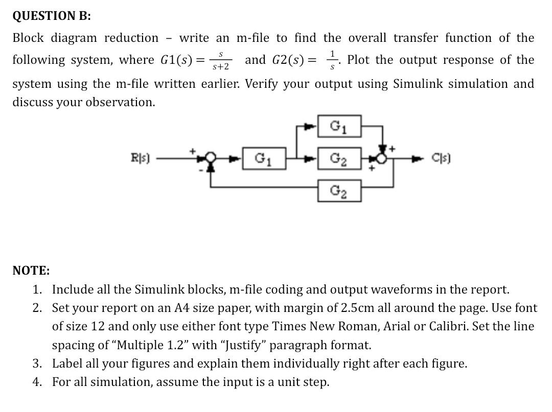 QUESTION B: Block diagram reduction - write an m-file | Chegg.com