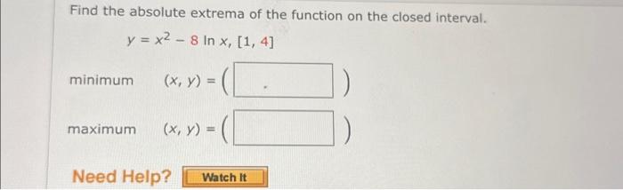 Solved Find the absolute extrema of the function on the | Chegg.com