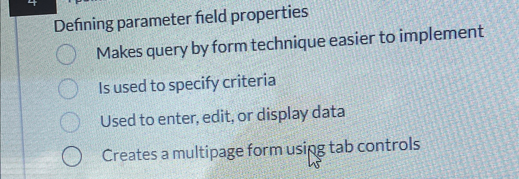 Solved Defining parameter field propertiesMakes query by | Chegg.com
