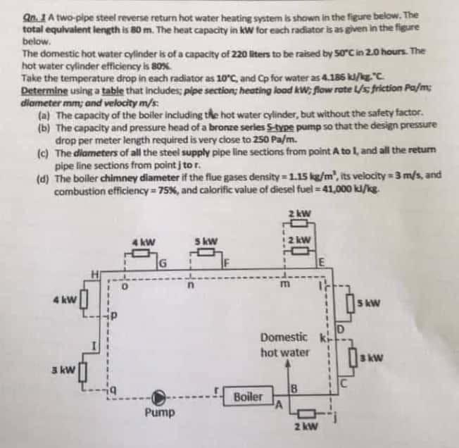 an 1 A two-pipe steel reverse return hot water | Chegg.com