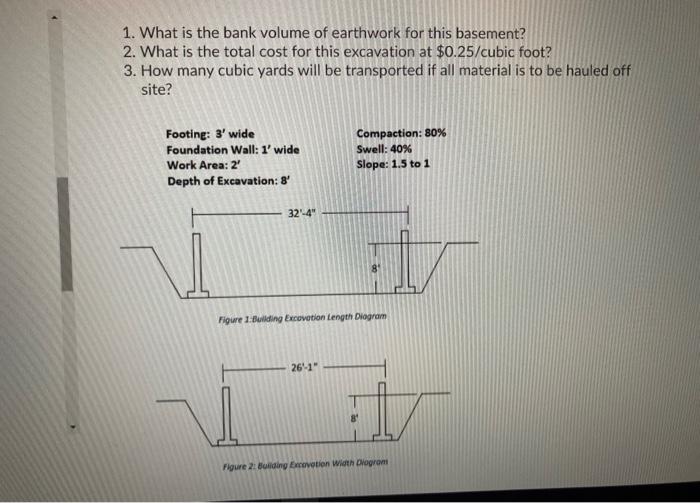 Solved 1. What is the bank volume of earthwork for this | Chegg.com