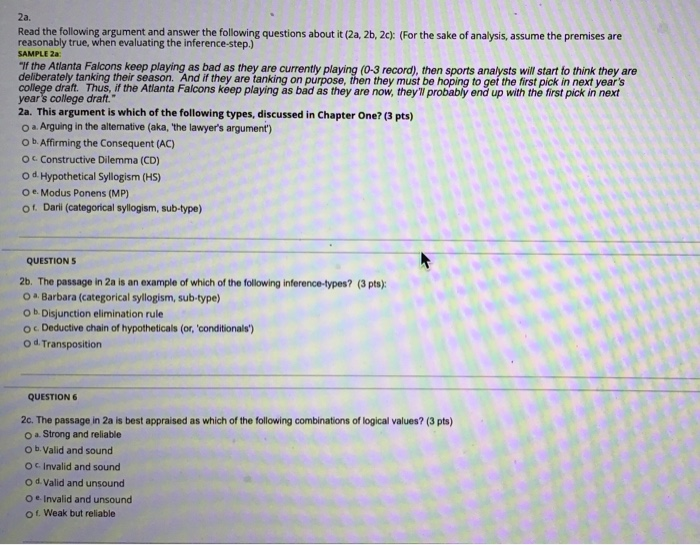 Solved SAMPLE 2a: 2a. Read the following argument and answer | Chegg.com
