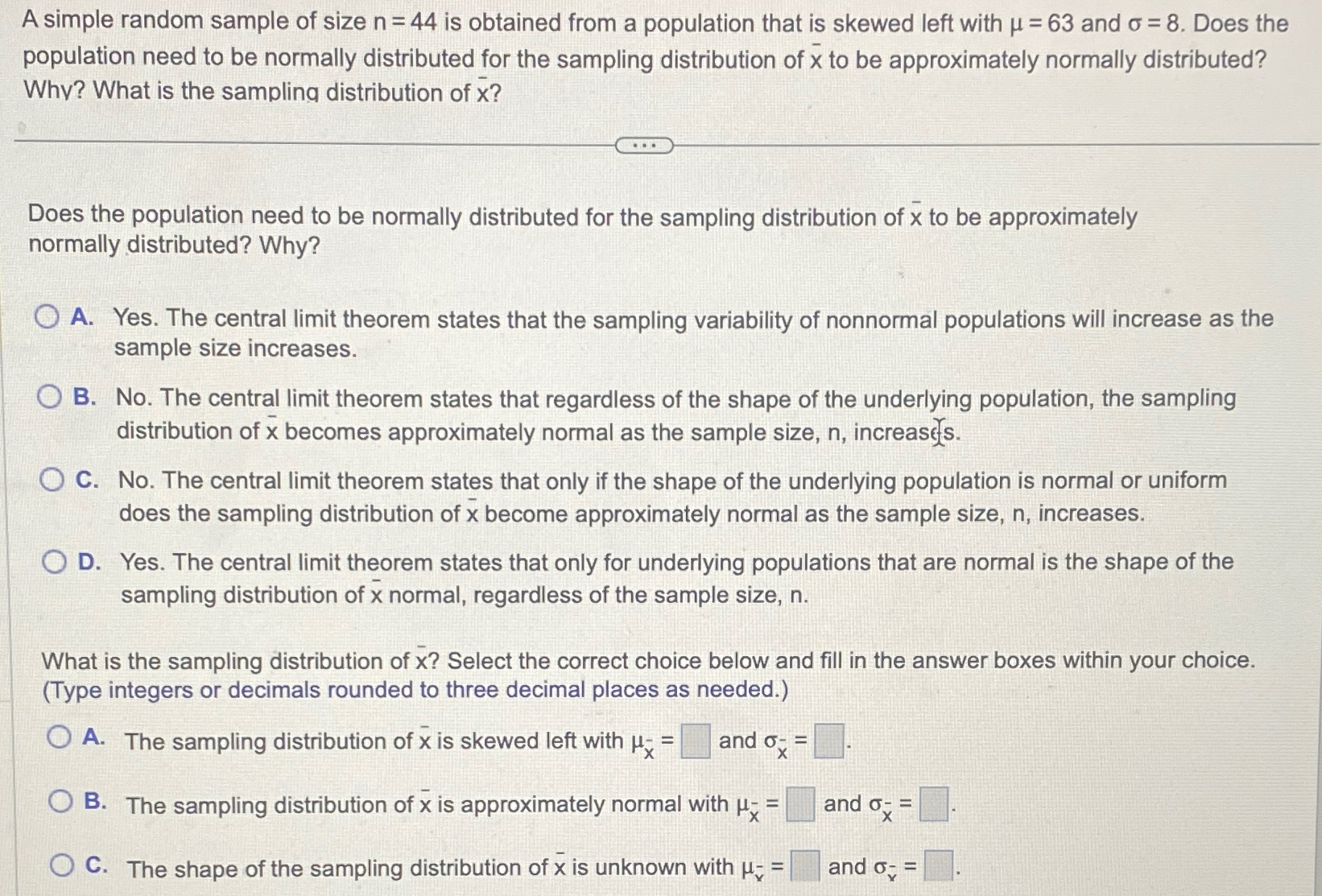 Solved A simple random sample of size n=44 ﻿is obtained from | Chegg.com