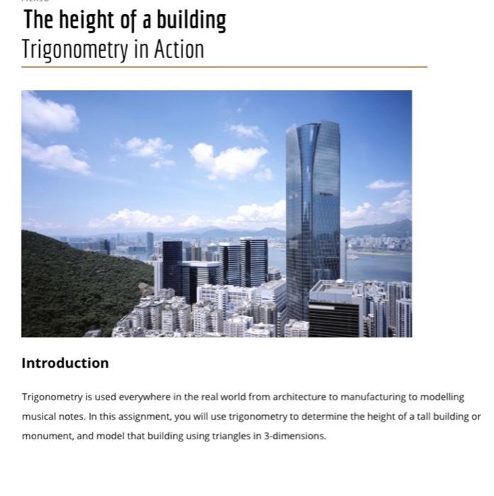 The height of a building Trigonometry in Action | Chegg.com