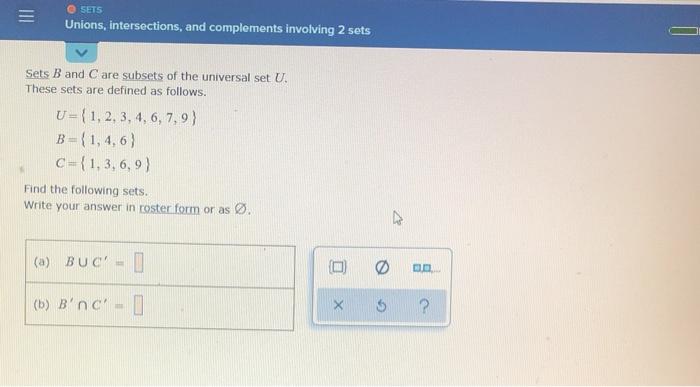 Solved O SETS III Unions, intersections, and complements | Chegg.com
