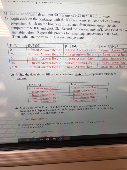 1) Go to the virtual lab and put 50.0 grams of KCl in | Chegg.com