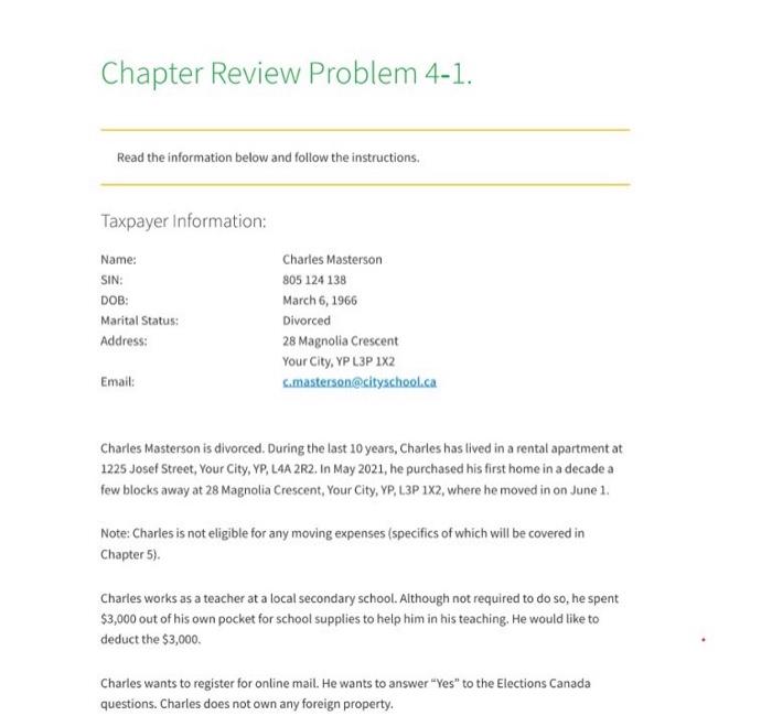 Chapter Review Problem 4-1. Read the information | Chegg.com