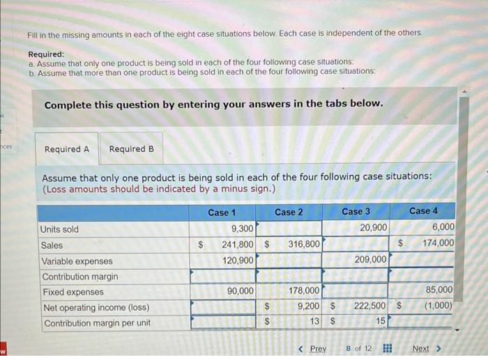 Solved Fill in the missing amounts in each of the eight case | Chegg.com