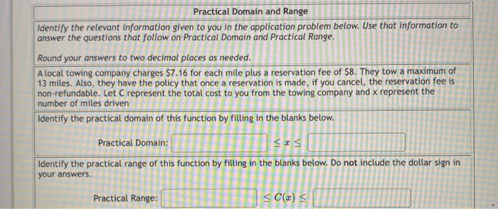 Solved Practical Domain and Range Identify the relevant | Chegg.com