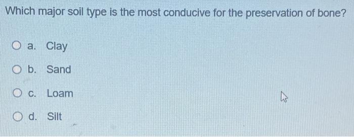 Solved Which major soil type is the most conducive for the | Chegg.com