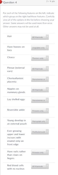Solved Question 4 2.1/4pts For each of the following | Chegg.com
