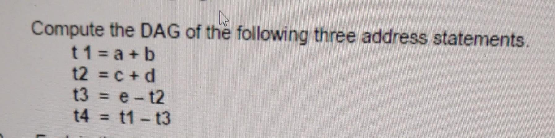 Solved Compute the DAG of the following three address | Chegg.com