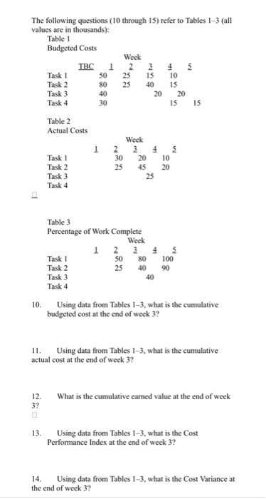 Solved The following questions (10 through 15) refer to | Chegg.com