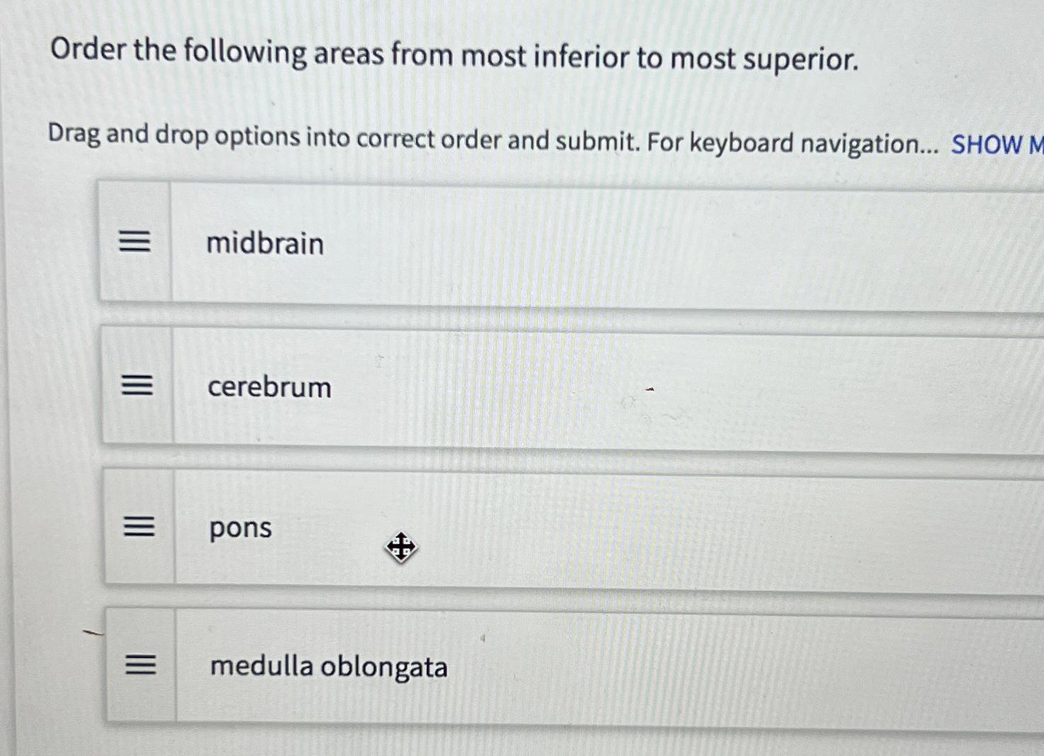 Solved Order the following areas from most inferior to most | Chegg.com