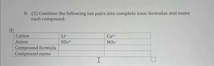 Solved 8. (2) Combine the following ion pairs into complete | Chegg.com