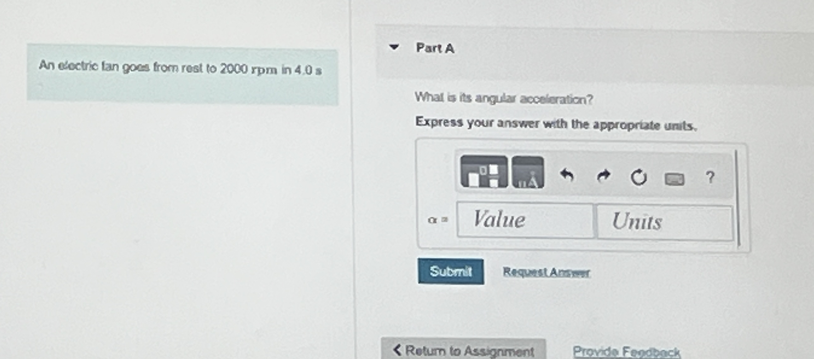 Solved An efoctric tan goess from rest to 2000 ﻿rpm in 4.0 | Chegg.com