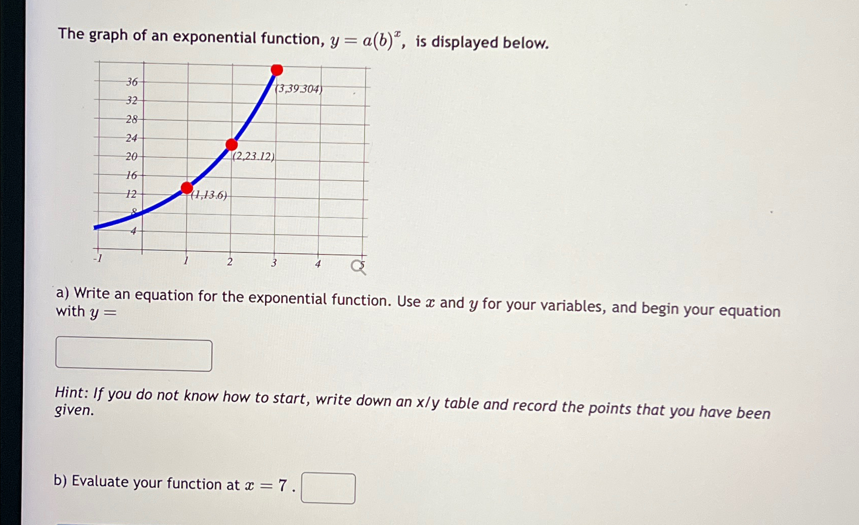 Solved The Graph Of An Exponential Function Y A B X ﻿is