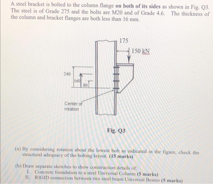 Solved A steel bracket is bolted to the column flange on | Chegg.com