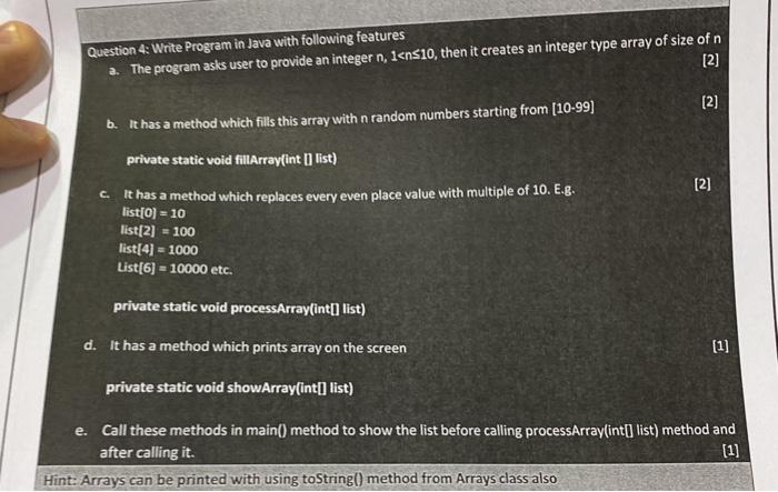 Solved Question 4 Write Program In Java With Following 8496