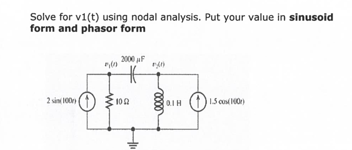 Solve for v1(t) ﻿using nodal analysis. Put your value | Chegg.com