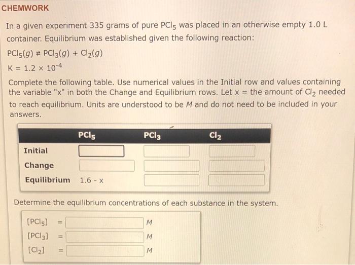 Solved In a given experiment 335 grams of pure PCl5 was | Chegg.com