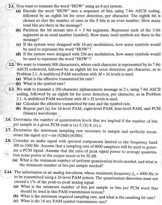 2.1. You want to transmit the word "HOW" using an | Chegg.com
