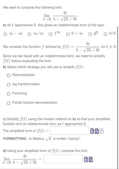 Solved We want to compute the following limit | Chegg.com