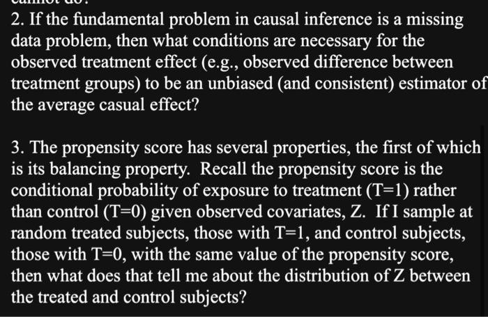 Solved 2. If the fundamental problem in causal inference is | Chegg.com