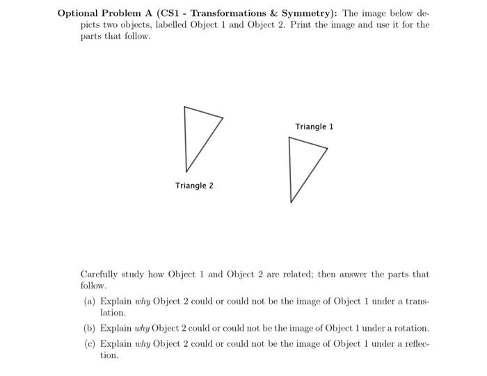 Solved Optional Problem A (CS1 - Transformations \& | Chegg.com
