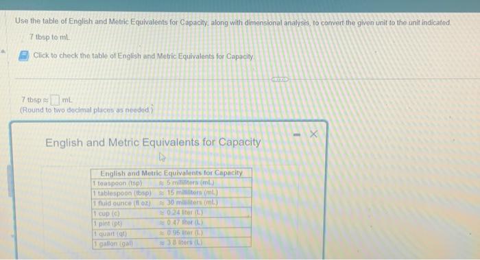 Solved Use the table of English and Metric Equivalents for | Chegg.com