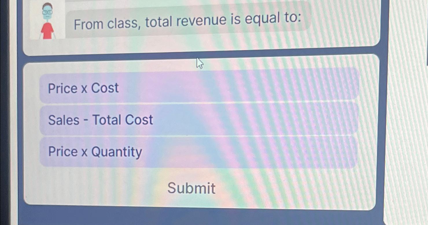 Solved From class, total revenue is equal to:Price x | Chegg.com