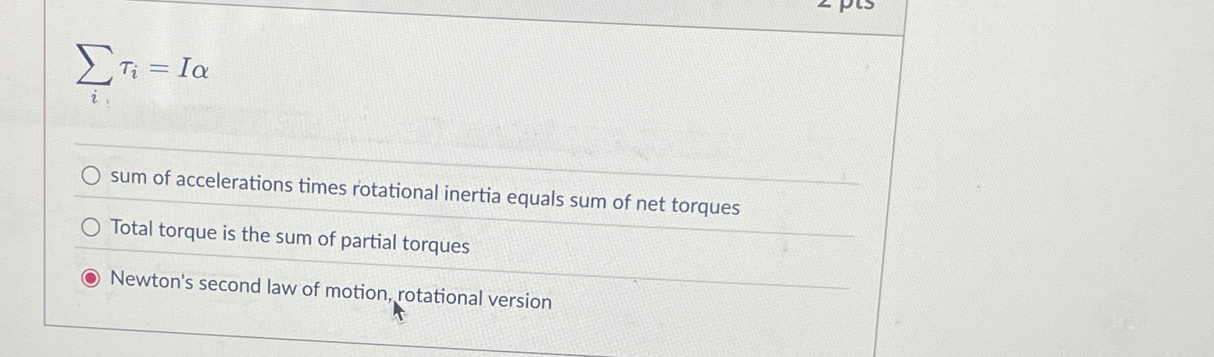 Solved ∑i?τi=Iαsum of accelerations times rotational inertia | Chegg.com
