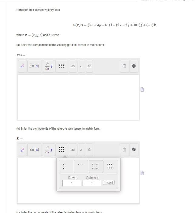 Solved Consider the Eulerian velocity field | Chegg.com