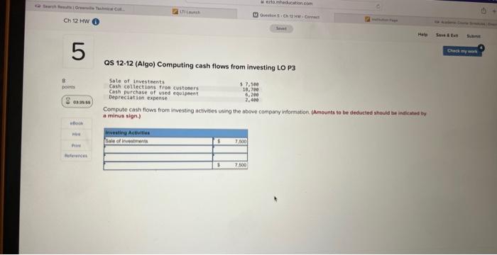 Solved QS 12−12 (Algo) Computing cash flows from investing | Chegg.com