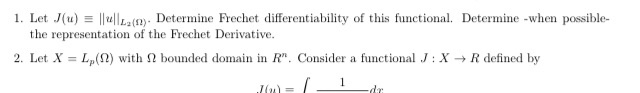 1. Let J(u) = || ||12 () Determine Frechet | Chegg.com