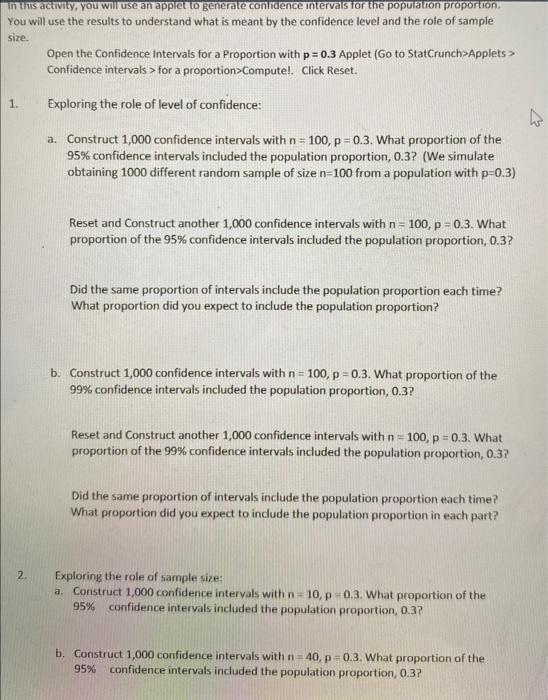 Solved Tn this activity, you will use an applet to generate | Chegg.com
