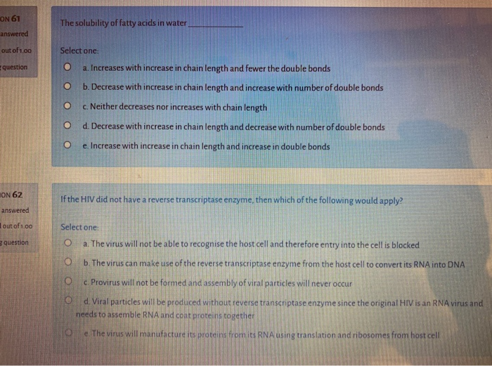 Solved ON 61 The solubility of fatty acids in water answered | Chegg.com