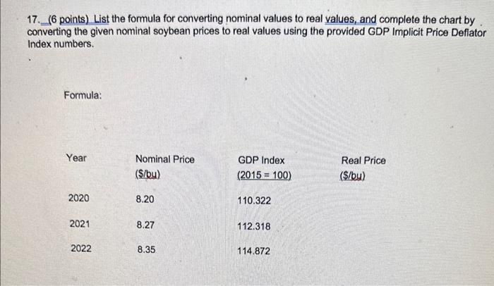 Solved 17. (6 points) List the formula for converting | Chegg.com