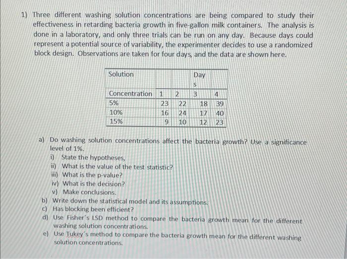 Solved 1) Three different washing solution concentrations | Chegg.com