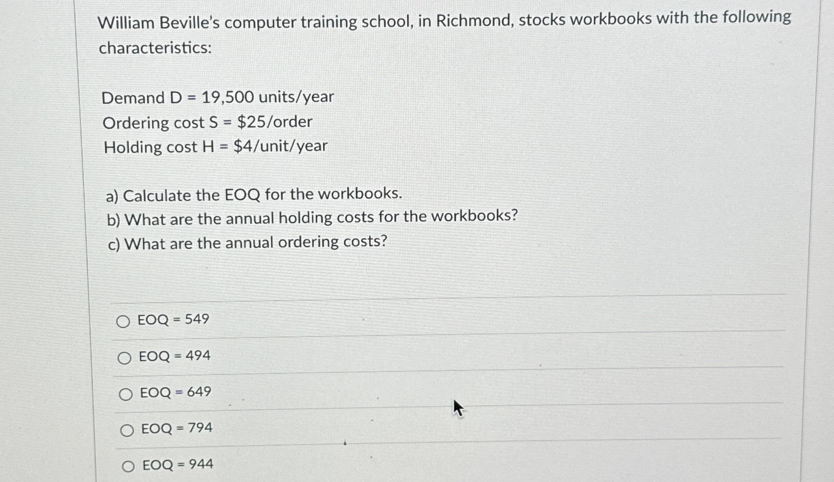 William Beville's computer training school, in | Chegg.com