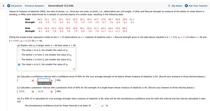 Solved 3. 2/6 points Previous Answers DevoreStat9 12.E.044. | Chegg.com