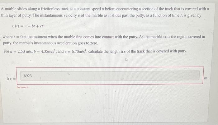 Solved A marble slides along a frictionless track at a | Chegg.com