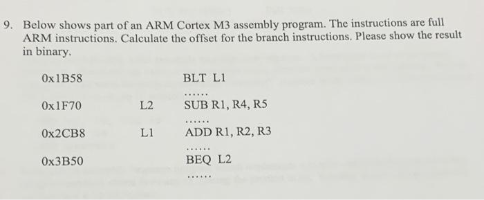 9 Below Shows Part Of An Arm Cortex M3 Assembly