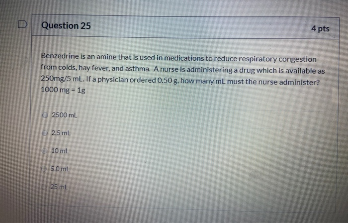 Solved If a physician ordered a 0.50g, how many mL must the | Chegg.com