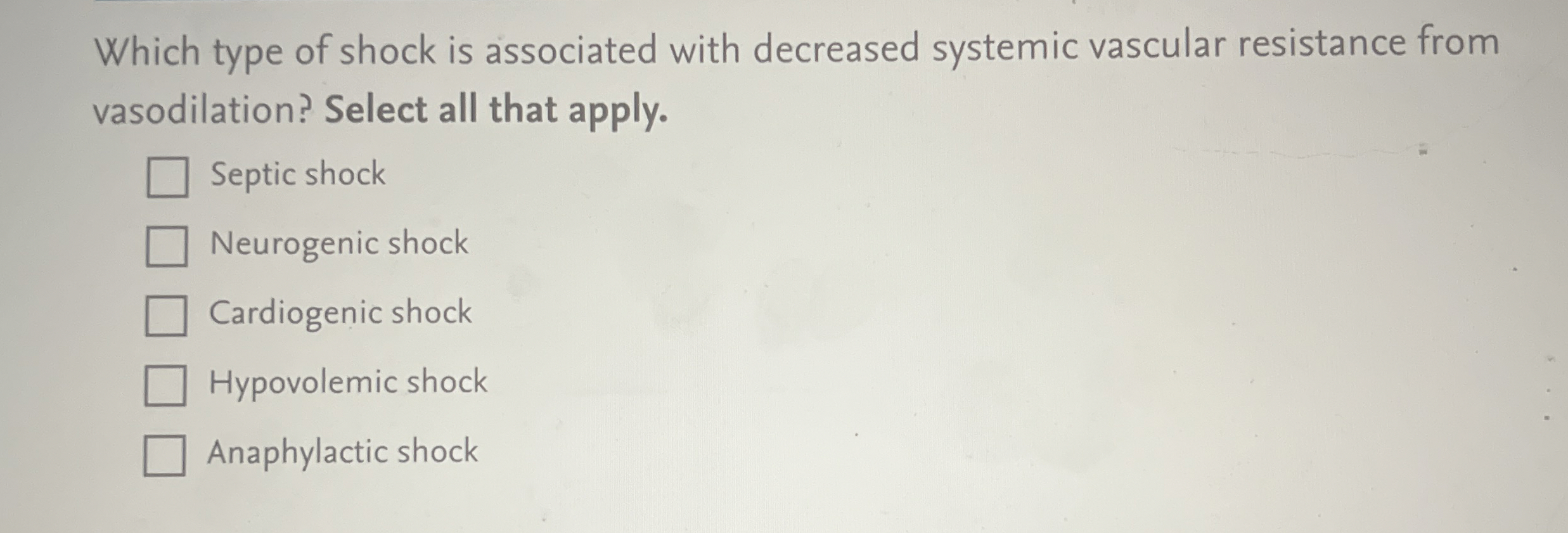 Which type of shock is associated with decreased | Chegg.com