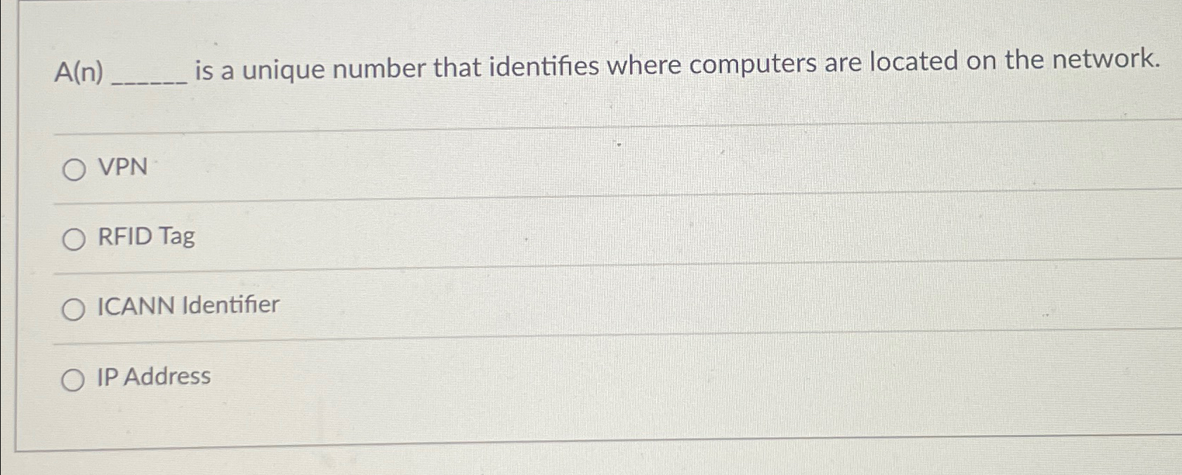 Solved A(n) ﻿is a unique number that identifies where | Chegg.com