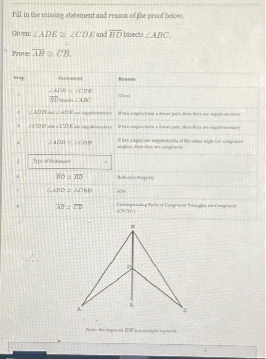 Solved Fill in the missing statement and reason of the proof | Chegg.com