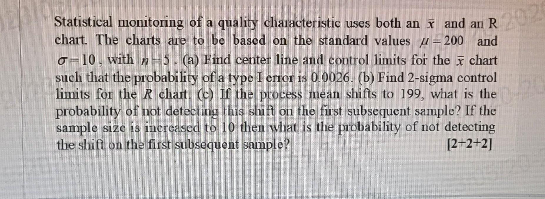 Solved Statistical monitoring of a quality characteristic | Chegg.com